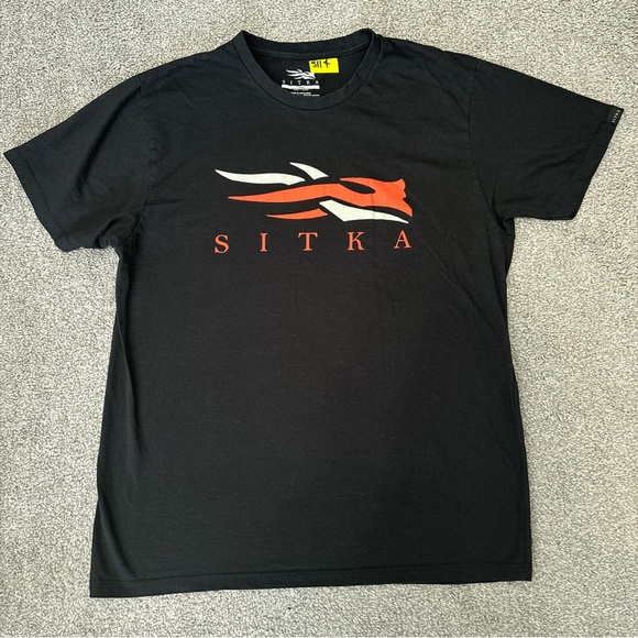 sitka | Shirts | Sitka Shirt Mens Large Black Orange Logo Tee Hunting ...
